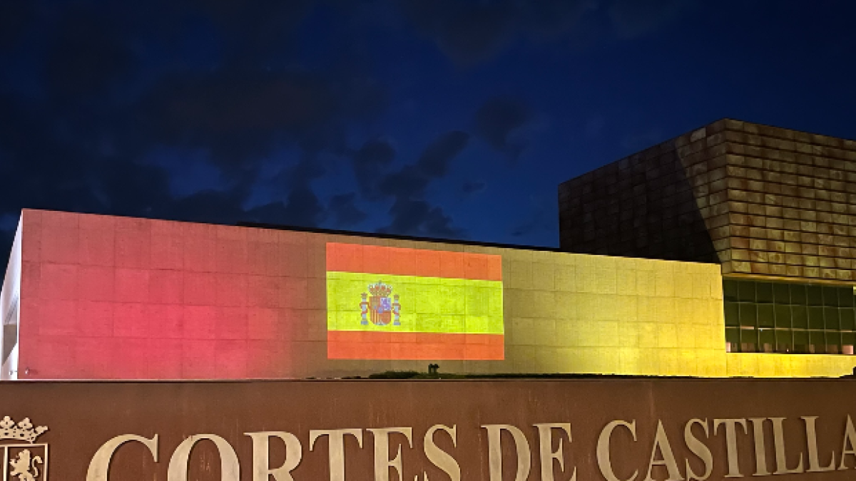 Vox ilumina las Cortes con la bandera de España el Día de Santiago