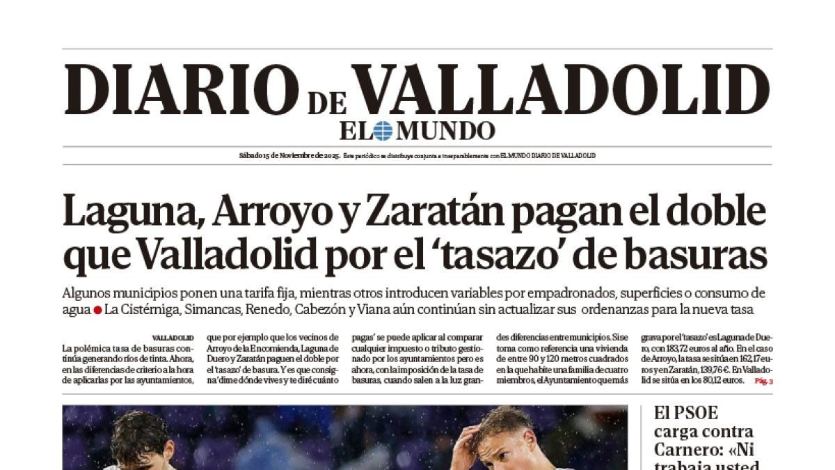 Portada de Diario de Valladolid del 15 de noviembre de 2025
