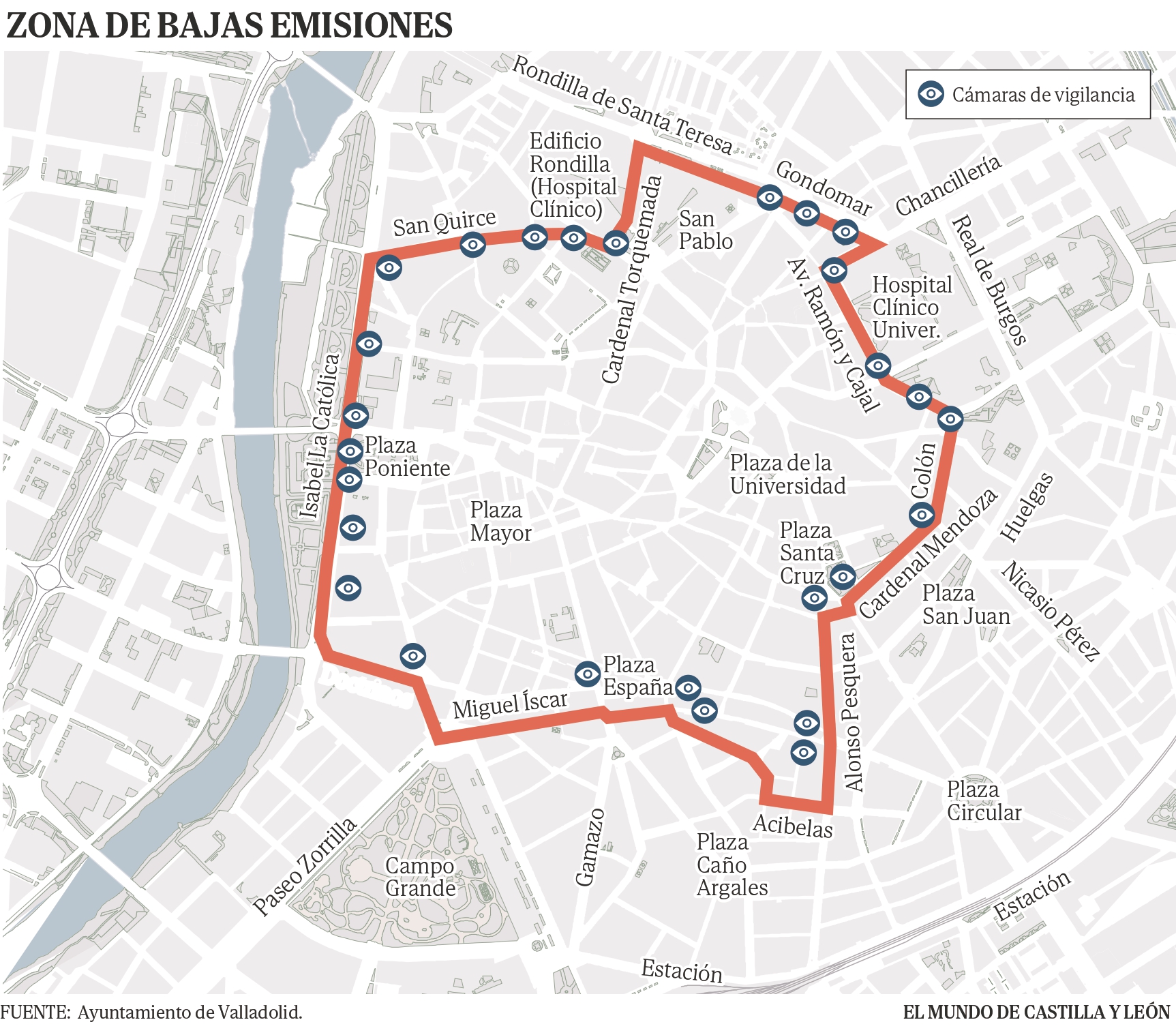Un dispositivo de 32 cámaras en 27 calles vigilará la zona de bajas emisiones de Valladolid